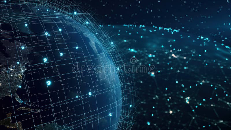 Digital Network Connection Abstract Concept With Data Flowing Through Nodes Earth Element In