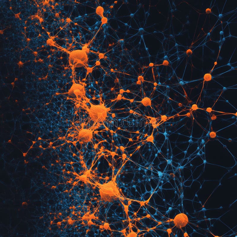 Blue Molecular Network with Connected Spheres and Lines Visualizing ...