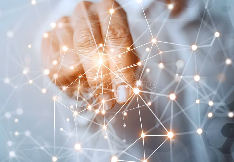 Digital Network Connection Businessman Finger Touch Stock Illustration ...