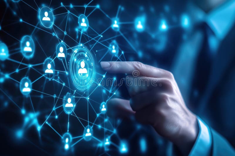 Digital Network Connection, Hand Pointing at User Icon, Technology ...