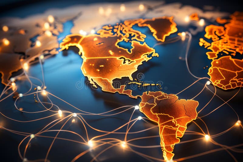 Digital Network Connections between the Continents of the World Map ...