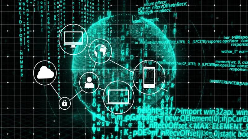 Digital Network Connections and Data Processing Animation Over Globe and Binary Code Stock Video ...