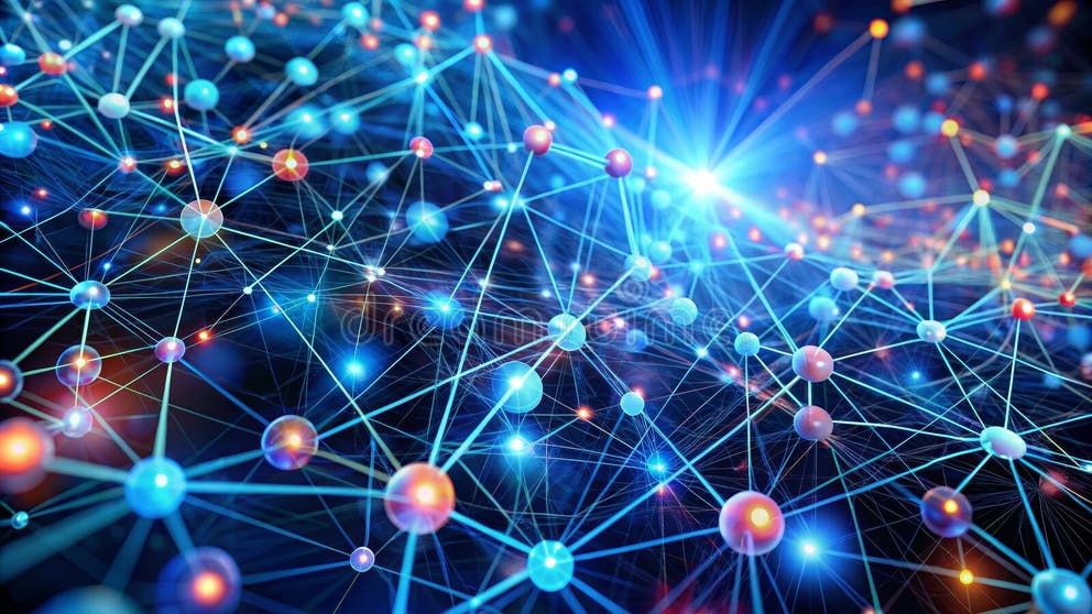 Digital Network Connections Glowing Blue and Red Spheres Interconnected ...