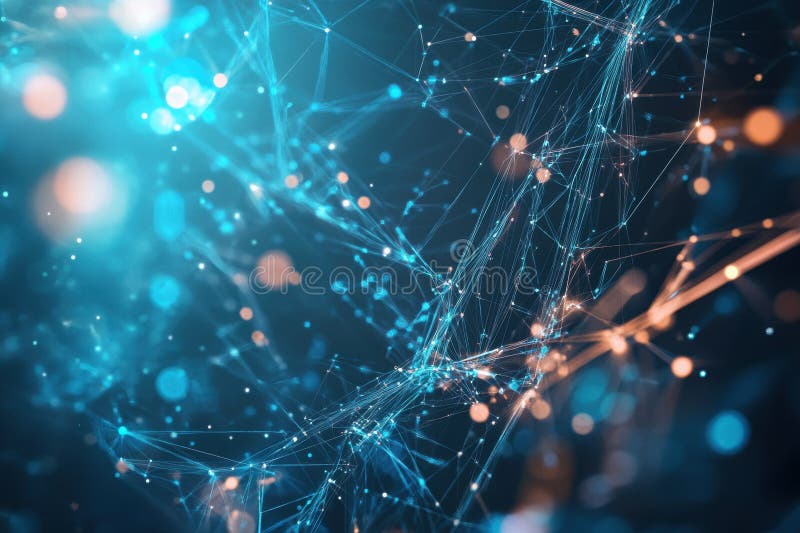 Digital Network Connections with Glowing Elements in a Blue and Orange ...