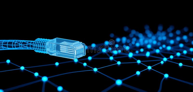 Digital Network Connections with Glowing Elements and a Translucent ...