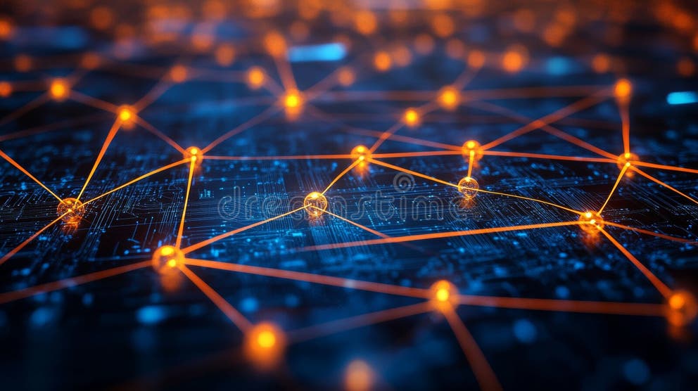 Digital Network Connections Illuminated with Glowing Nodes in a ...