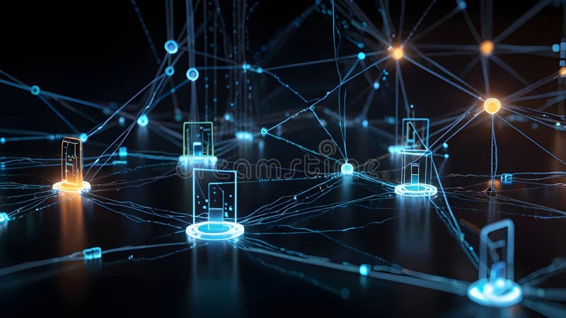 Digital Network Connections Linking Multiple Devices with Glowing Lines ...