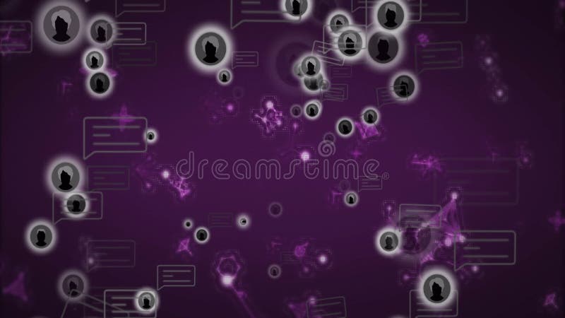 Digital Network Connections with Silhouettes and Chat Bubbles on Purple ...