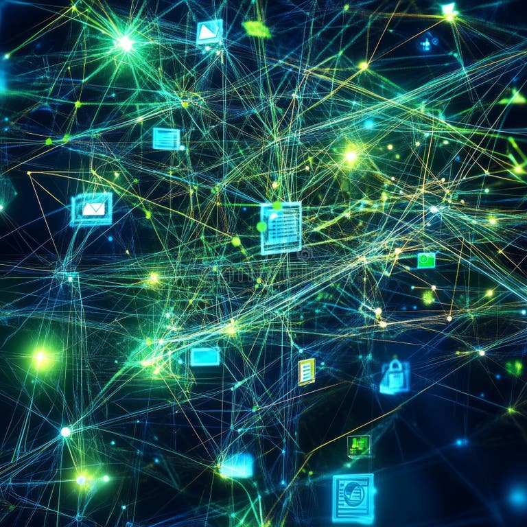 Digital Network Connectivity with Glowing Icons Representing Data ...