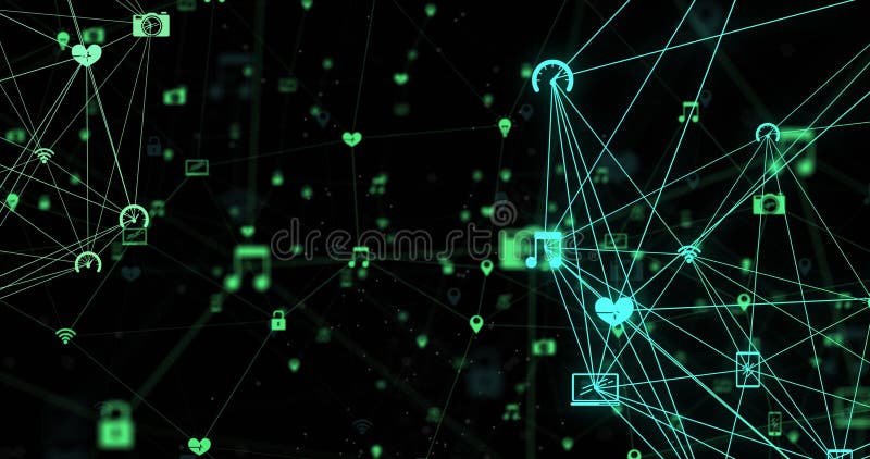 A Digital Network with Connectivity Icons on a Dark Background Stock ...