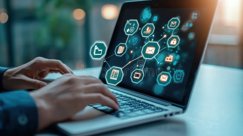 Digital Network Connectivity on Laptop Stock Illustration ...