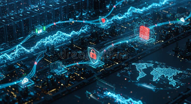 Digital Network Cybersecurity Connects Global Data with Technology ...