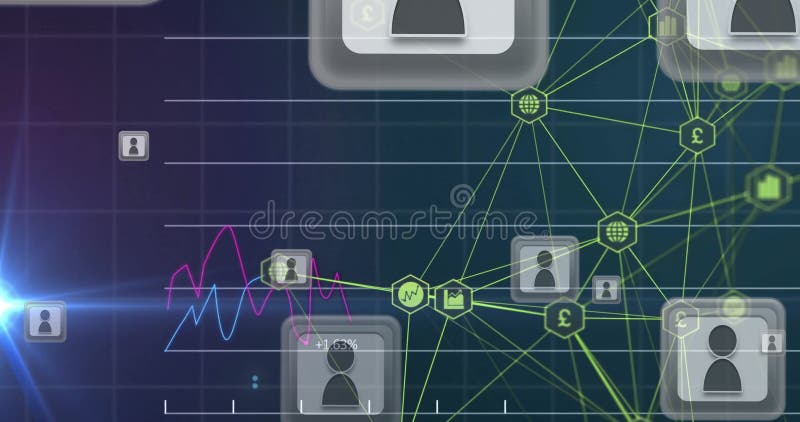 Digital Network Diagram with Interconnected Icons and Data Points Stock ...