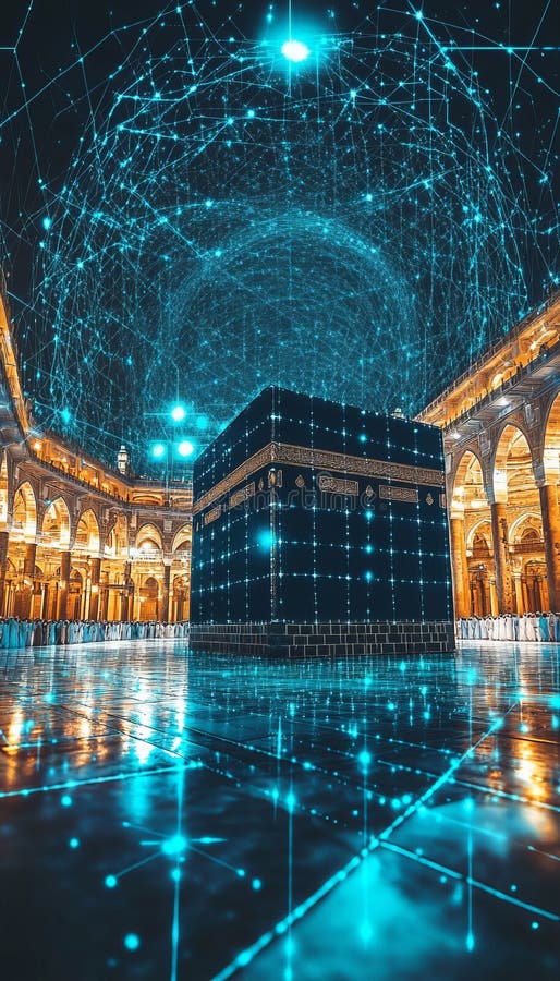 Digital Network of Dots Outlining the Sacred Kaaba in Mecca at Night ...