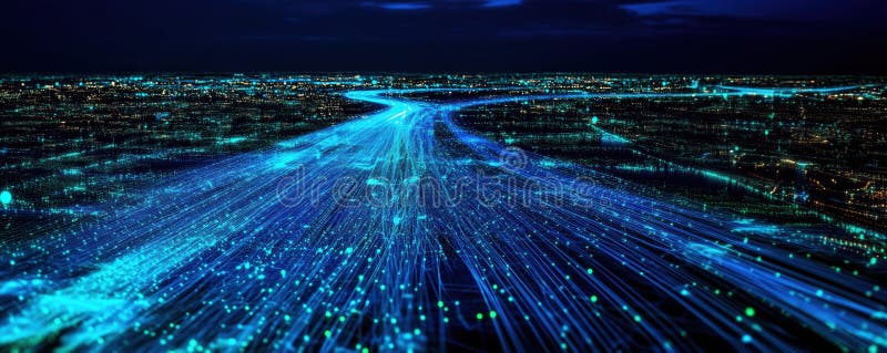 Dynamic Urban Cityscape Night Glowing Lights Abstract Data ...