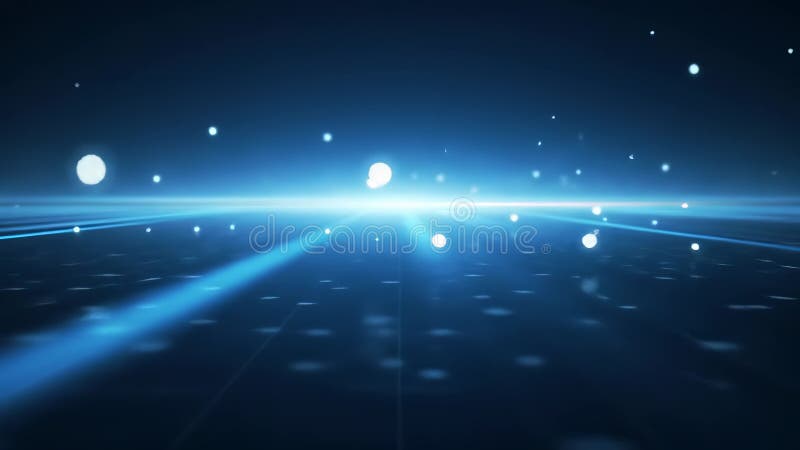 Digital Network Forming a Futuristic Blue Light Horizon, with Glowing ...