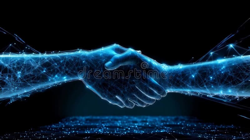 Digital Network Forming Handshake on Black Background Stock Footage ...