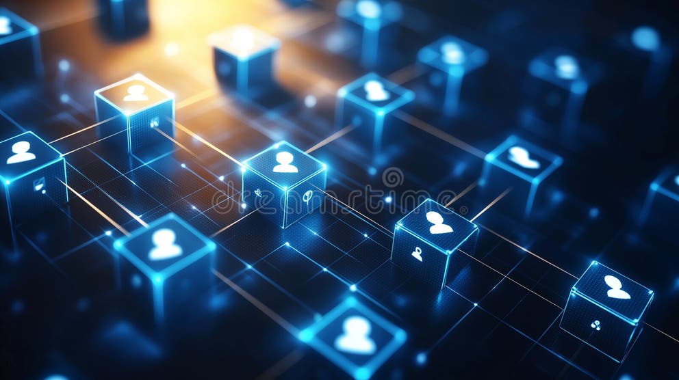 Digital Network with Glowing Blue Cubes Representing Connections and ...