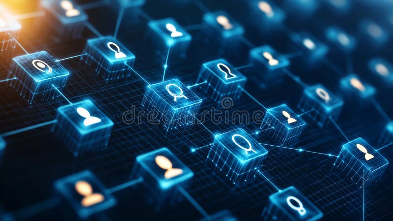 Digital Network with Glowing Blue Icons Representing Connections and ...