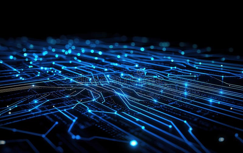 A Digital Network of Glowing Blue Lines and Circuits Illuminated ...