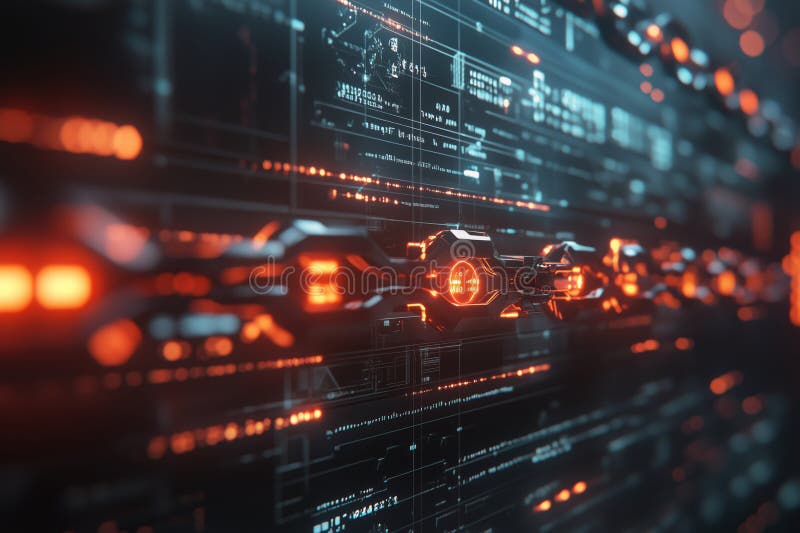 Digital Network with Glowing Data Streams in a High-tech Environment ...