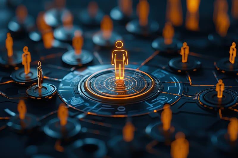 Digital Network with Glowing Human Icons Representing Data Exchange ...