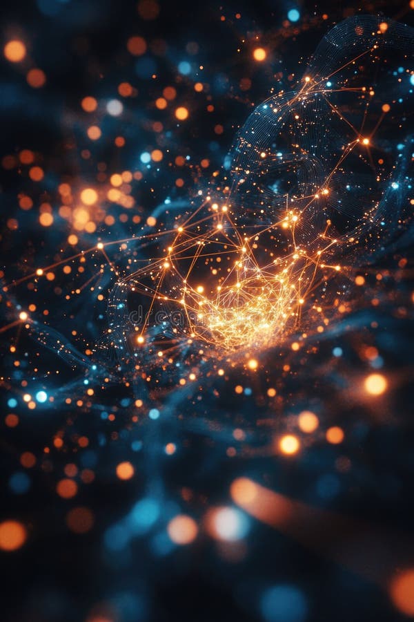 Digital Network with Glowing Sparks Stock Illustration - Illustration ...