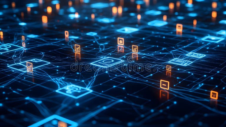 Digital Network Grid with Data Icons, Abstract Representation of ...