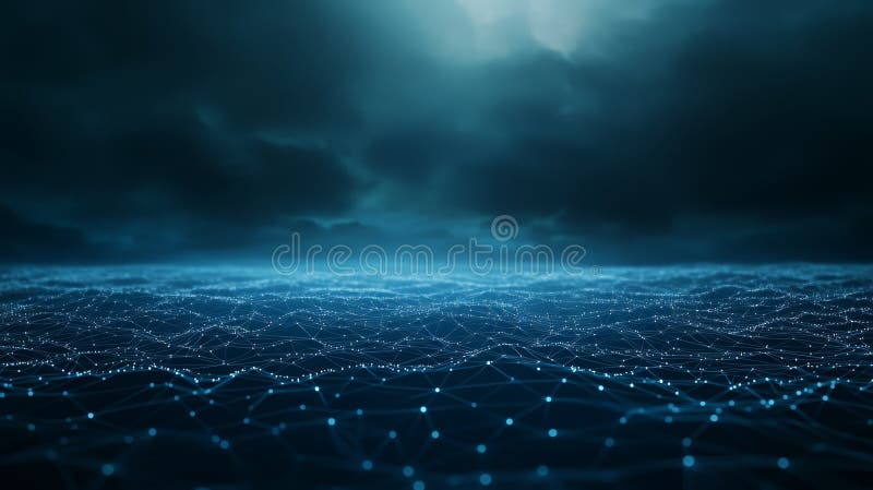 Digital Network Grid Under Cloudy Sky Stock Illustration - Illustration ...