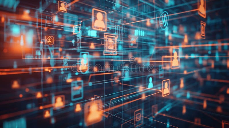 Digital Network Grid with User Icons and Data Elements Stock Photo ...