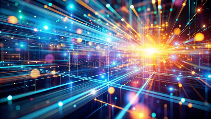 Digital Network Grid Vibrant Blue and Orange Lines, Abstract Concept ...