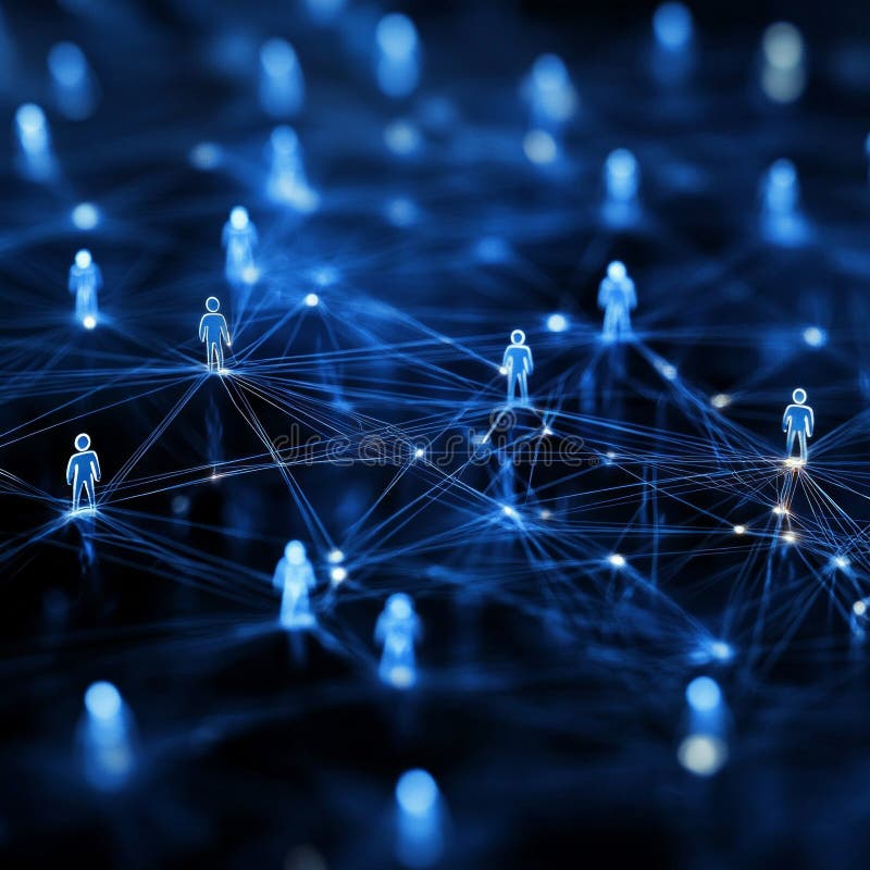 Digital Network of Human Connections with Glowing Blue Nodes in a Dark ...