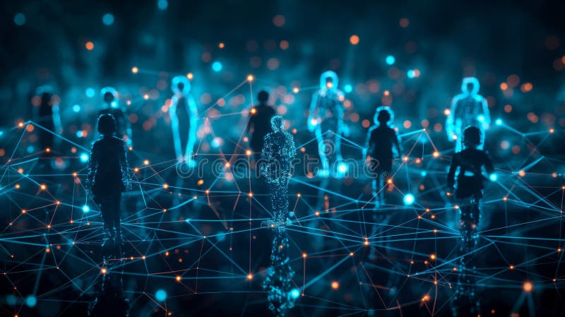 Digital Network with Human Figures Stock Illustration - Illustration of ...