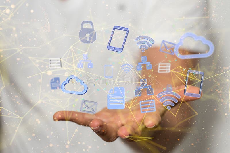 Digital Network Icons Over the Hand - Internet Connection Concept Stock ...
