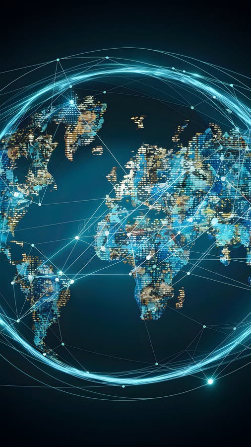 5G, 4G, 3G, 6G, 8G, with World Map Connectivity, Digital Display ...