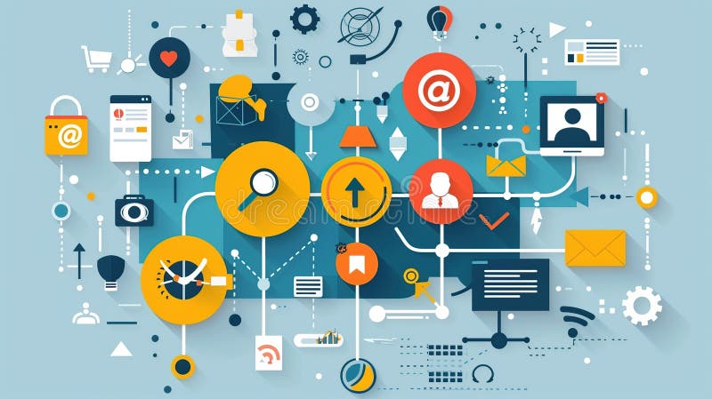 Digital Network and Information Flow Stock Illustration - Illustration ...