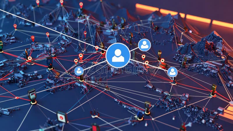 A Digital Network Infrastructure Map Showing Interconnected Smart ...