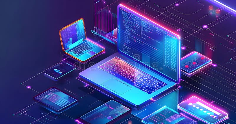 Digital Network of Interconnected Devices Illustrating Modern ...