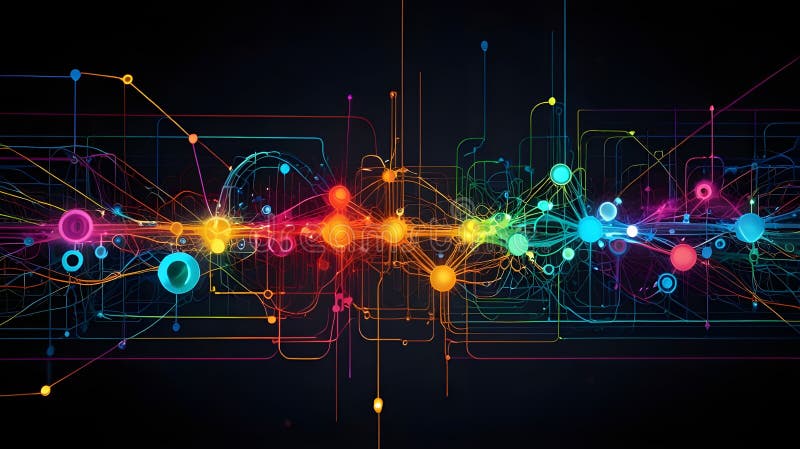 Digital Network with Interconnected Devices and Vibrant, Glowing Lines ...