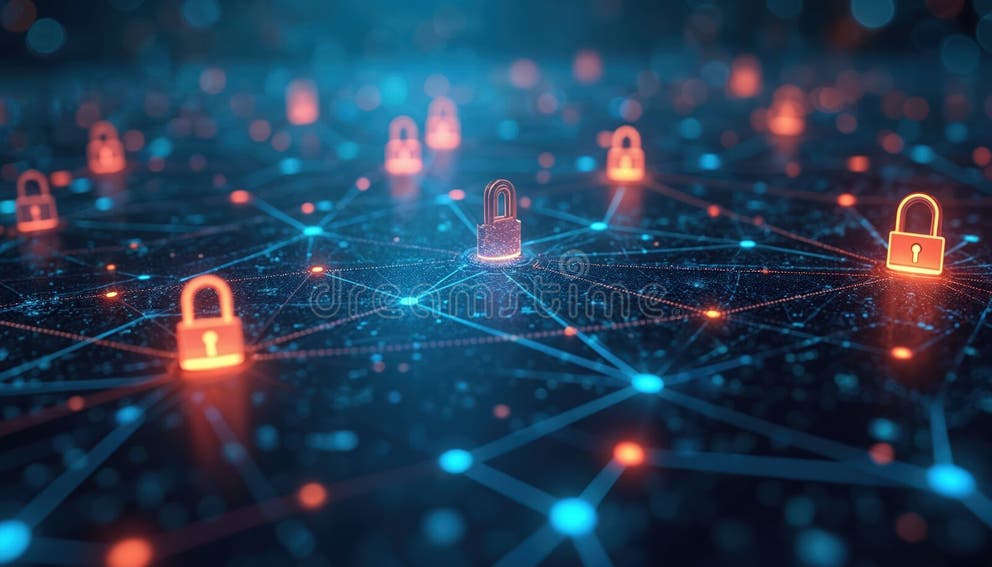 Digital Network of Interconnected Devices with Vibrant Orange Glow ...