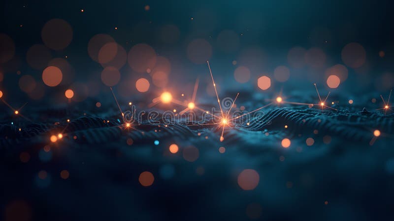 Digital Network Landscape with Glowing Nodes Stock Illustration ...