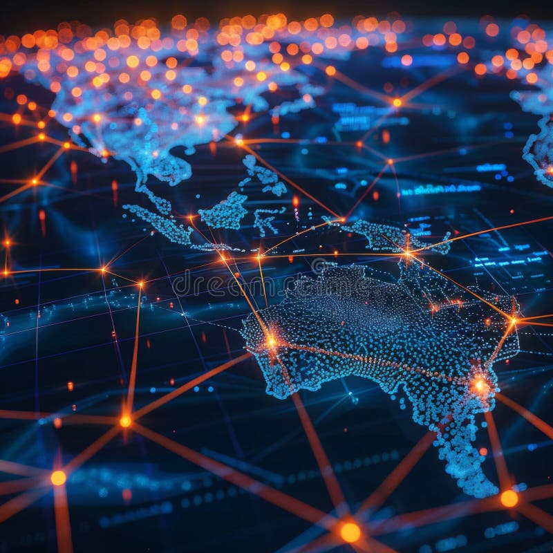 Digital Network Map with Australia and Asia Highlighted Stock ...
