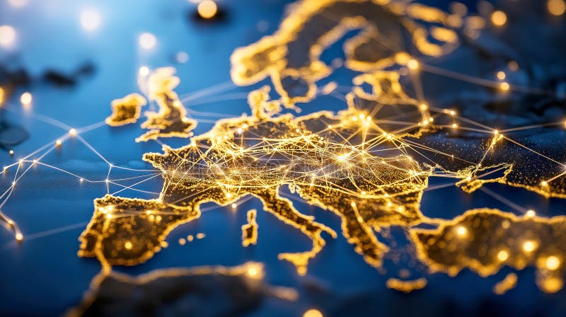 Digital Network Map of Europe Highlighting Interconnected Cities and ...