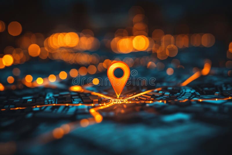 Digital Network Map with Orange Pin Shows Connectivity and Technology ...