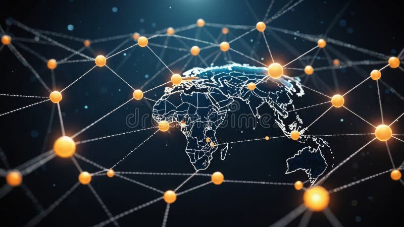 Digital Network Map Overlaying a Globe, Highlighting Connections with ...