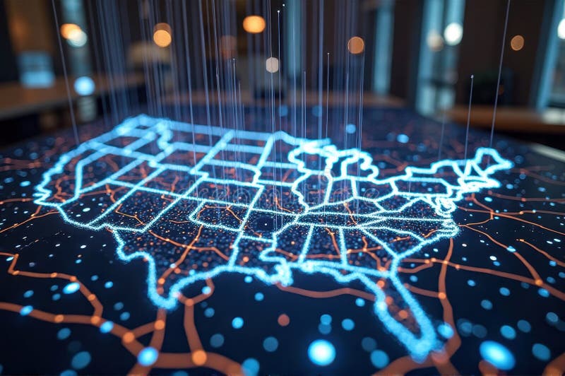 Digital Network Map of Usa with Vibrant Neon Connections Stock ...