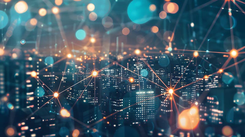 Digital Network and Office Building at Night with TiltShift Effect - AI ...