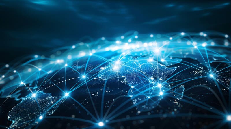 Digital Network Over World Map Stock Illustration - Illustration of ...