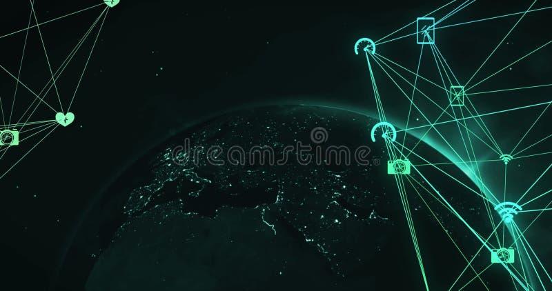 A Digital Network Overlay Spans Across a View of Earth from Space Stock ...