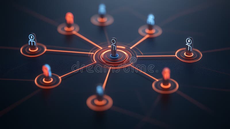 Digital Network with Red Nodes Interconnected by Lines on a Black ...